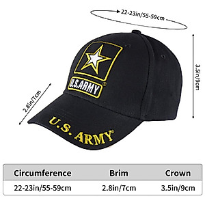 US Army Hat for Men and Women, Officially Licensed Product, Adjustable Strap Baseball Cap - US Army Embroidered Baseball Cap Beautifully Stitched Lettering on The Front and Back (Black)