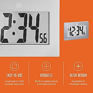 MARATHON Large Digital Wall Clock with 8” Display, Graphite Gray - Easy to Read