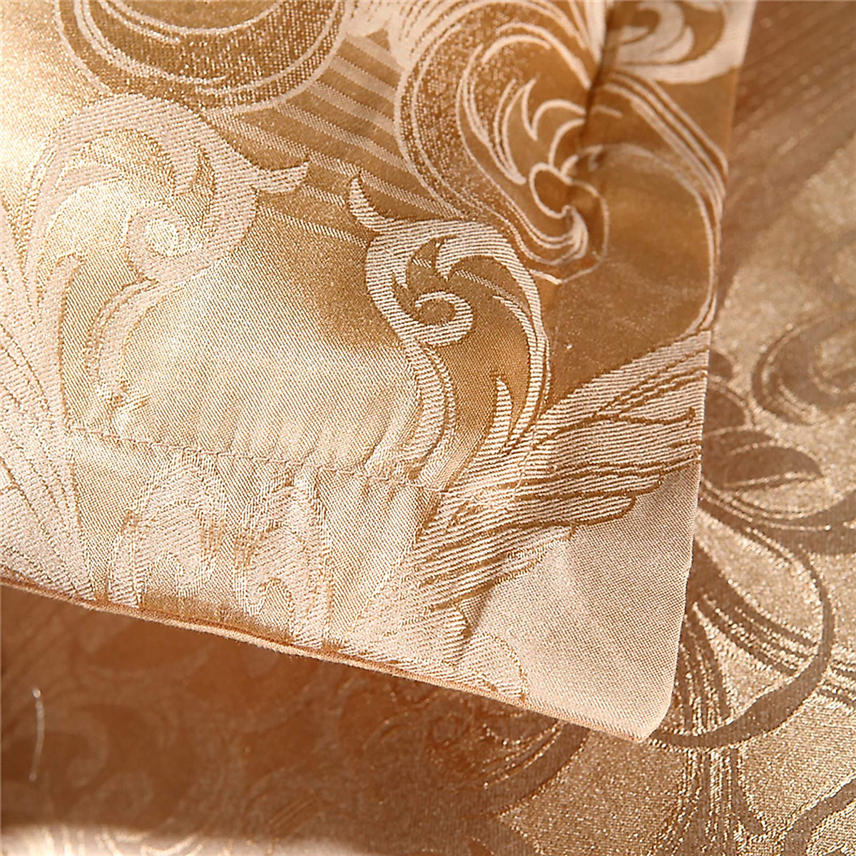 Dencalleus Jacquard Satin Duvet Cover 3 Piece Set Reversible Luxury Double Brushed Microfiber Ultra Soft King Size Silk Like Floral Bedding Comforter Covers Zipper Closure and 2 Pillow Shams Gold