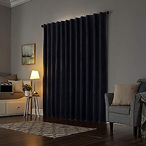 Sun Zero Hampshire Velvet Noise Reducing Thermal Extreme Total Blackout Back Tab Curtain Panel, 50" x 84", Navy Blue