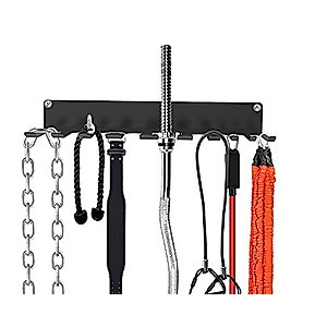 OUUO Home Gym Storage Accessories Equipment Rack for Resistance Bands,Fitness Straps, Jump Ropes,Chains, Curl Bars and Lifting Belts with 10 Prong Hooks (BlackNew)