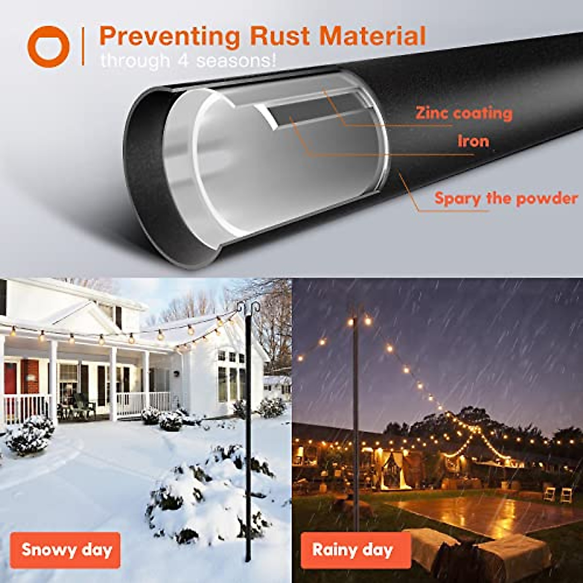 addlon 4Pack 10FT String Light Poles for Outdoor String Lights, Waterproof Harder Metal Outdoor Poles for Hanging String Lights for Patio, Garden, Bistro, Wedding, Parties - Black