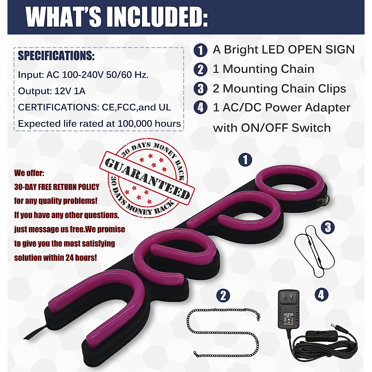 Open Signs for Business,LED Neon Open Sign,16x6 inch Lighted Sign for Restaurants Offices Retail Shops Window Storefronts,12V/1A Power Supply,with ON/OFF Switch (Vertical Rose Red)