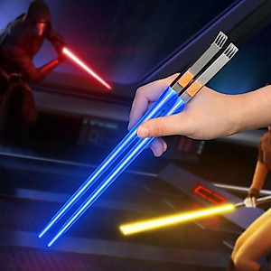 JAVOCO Chopsticks Chopsticks Light Up, LED Glowing Light Saber Chop Sticks, Mini Lightsaber, Cool Chopsticks, Light Saber Chopsticks, Led Chopsticks 2pairs(red&blue)
