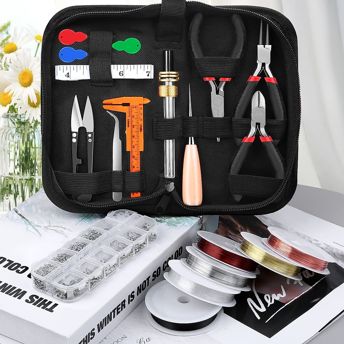 Thrilez Jewelry Wire Wrapping Jewelry Making Supplies Kit with Craft Ring Wire, Jewelry Tools, Jewelry Pliers and Jewelry Findings for Jewelry Repair, Wire Wrapping and Beading