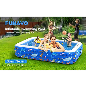 FUNAVO Inflatable Pool, 101" X71" X22" Blow Up Swimming Pools for Kids, Toddlers, Infant, and Adults, Full-Sized Family Kiddie Pool for Ages 3+, Outdoor, Garden, Backyard, Summer Water Party