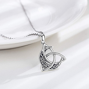 CHENGHONG Celtic Moon Necklace for Women 925 Sterling Silver Celtic Knot Moon Pendant Necklace Crescent Irish Necklace Jewelry Gift for Men