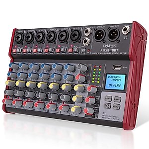 Pyle Professional Wireless DJ Audio Mixer - 8-Channel Bluetooth Compatible DJ Controller Sound Mixer w/USB Port, 6 Mic/Line Input, ¼” Mono/Stereo Input, Headphone Jack, 48V Phantom Power - PMX848BT