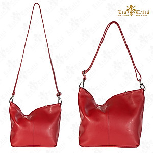 LiaTalia Womens Shoulder Bag - Soft Grained Leather - Medium Size Hobo Handbag Purse Made with 100% Italian Leather - ADAL (Olive Green)