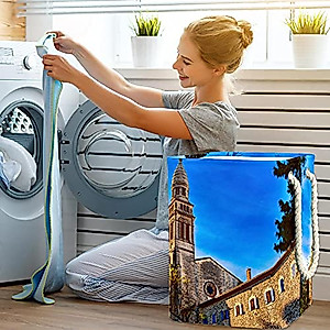 Inhomer Laundry Hamper Church Collapsible Laundry Baskets Firm Washing Bin Clothes Storage Organization for Bathroom Bedroom Dorm