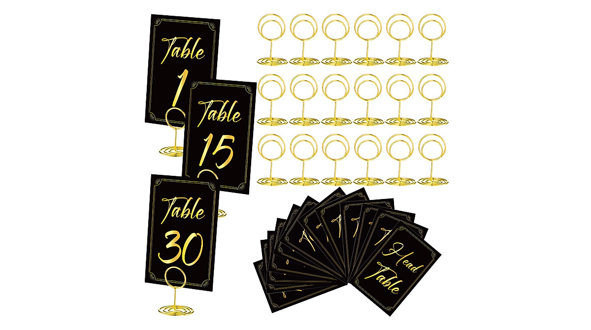 Elegant 31 Sets Black & Gold Table Number Cards for Weddings & Events