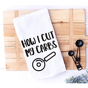 Handmade Funny Kitchen Towel - Funny Kitchen Puns Hand Towel for Pizza Lovers How I Cut My Carbs - 28x28 Inch Perfect for Chef Housewarming Christmas Mother's Day Birthday Gift (How I Cut My Carbs)