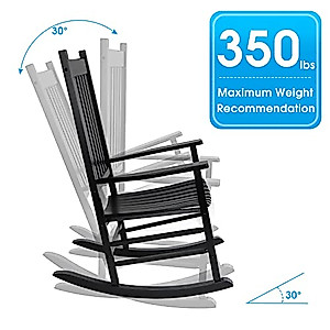 GnL Recsports Rocking Chair Wooden Frame Chair Indoor and Outdoor Fade Resistant Rocker with 350lbs Weight Capacity All Weather Porch Rocker for Garden Lawn Balcony Backyard and Patio Porch 1 Black