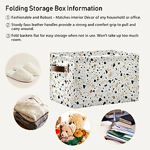 xigua Terrazzo Storage Basket Foldable Storage Bin, Canvas Rectangular Storage Basket with Leather Handles for Home Closet & Office Decoration