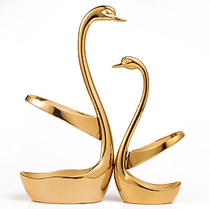AnSaw Gold Swan Base Holder Coffee Bar, Dining Entertaining Wedding Table Decorative (Size Large)