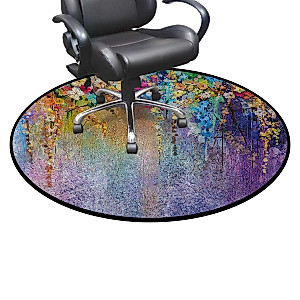 Purple Pale PinkRound Rug Contemporary Modern Wisteria Flowers Dreamy Colors Round Chair Cushion Non-Slip Low-Pile Hardwood Floor Mats Watercolor Flower Diameter 35.5 in