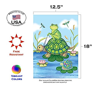 Toland Home Garden 1110873 Pond Pals Frog Flag 12x18 Inch Double Sided Frog Garden Flag for Outdoor House Turtle Flag Yard Decoration