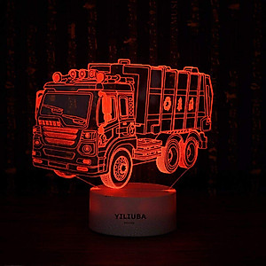 Garbage Truck Car Gift Night Lights for Kids 3D Lamp LED Desk Lamps for Boys Decor Bedroom Room USB plugs 7 Color Gradual Changing Truck Light or Birthday Xmas Party Festival Decor Children Gifts
