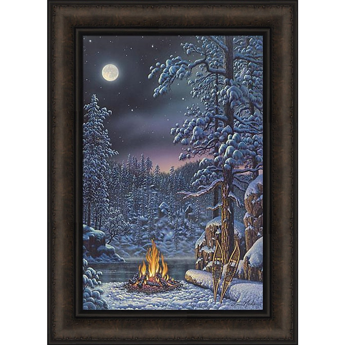Rivers of Life, Aurora Bliss and Fire & Ice Trilogy by Kim Norlien 3 Framed Print Grouping Northern Lights Wolves Log Cabin Winter Full Moon Stars Campfire Art Print Pictures