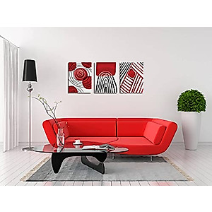 Red Theme Abstract Boho Wall Art Decor Black and White 3 Pieces Stretched and Framed Canvas Painting Black Ink Geometry Wall Art for Living Room Home Office Bathroom Bedroom Wall Decor 12"x16"x3