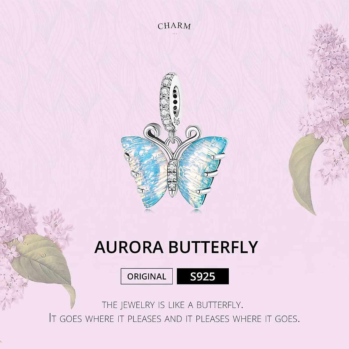 WOSTU Crystal Butterfly Charm for Bracelet Dazzling Butterfly 925 Sterling Silver Crystal Pendant Charm Fit Euripean Bangle Charm Bracelet DIY Jewelry