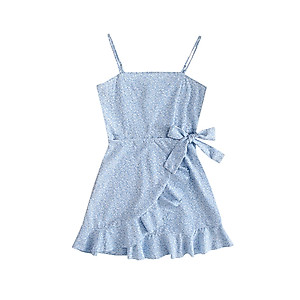 SOLY HUX Girl's Spaghetti Strap Dress Floral Print Sleeveless Summer Beach Casual Sundress A-line Mini Dresses