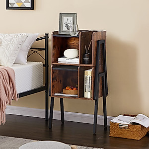 VECELO Nightstand Industrial Side End Table/Stackable Accent Furniture with 2-Tier Open Storage Compartments for Bedroom, Living Room and Small Spaces, 2 pack, Brown