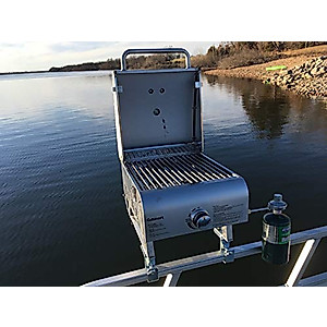 CUISINART Grill Modified for Pontoon Boat with Arnall's Stainless Grill Bracket Set + Chef Professional Featuring Full Stainless-Steel Construction