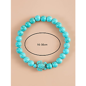 Caiyao Bohemian Turquoise Turtle Bracelet Vintage Adjustable Handmade Woven Bracelet Natutal Stone Bead Elastic String Stretch Bracelet for Women Beach Jewelry-D beads