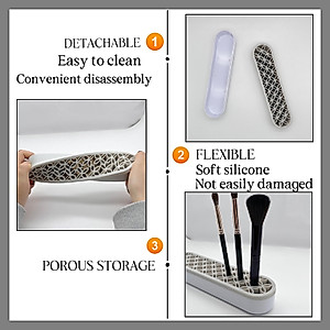 TANG SONG 2 PCS Silicone Make up Brush Holder Cosmetic Storage Box Desktop Organizers (Gray)