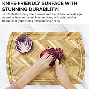 Lipper International Acacia Rect. Herringbone design Chopping board, side grooves, deep well, 18x12x1 Inches