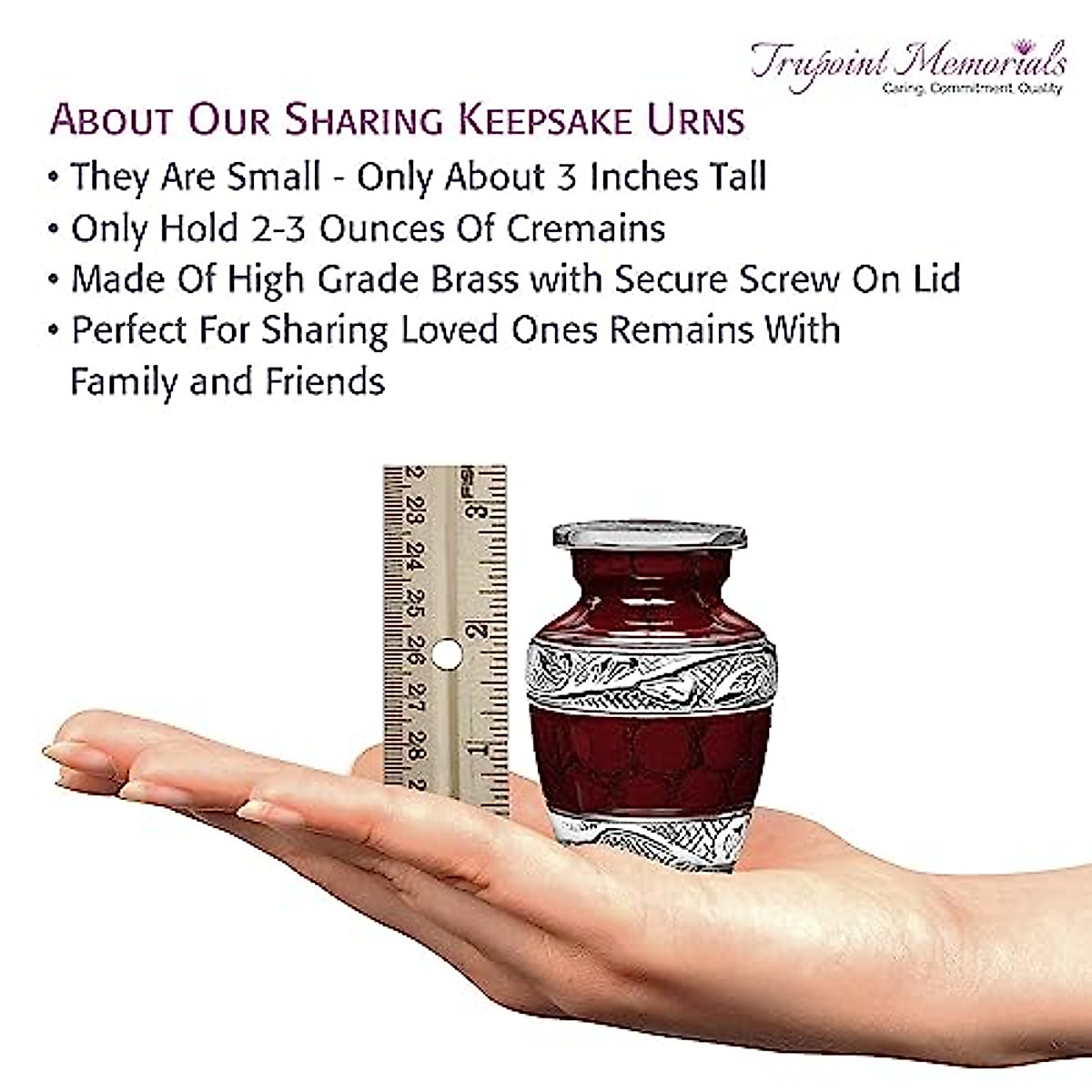 Trupoint Memorials Cremation Urns for Human Ashes - Decorative Urns, Urns for Human Ashes Female & Male, Urns for Ashes Adult Female, Funeral Urns - Red, 1 Small Keepsake
