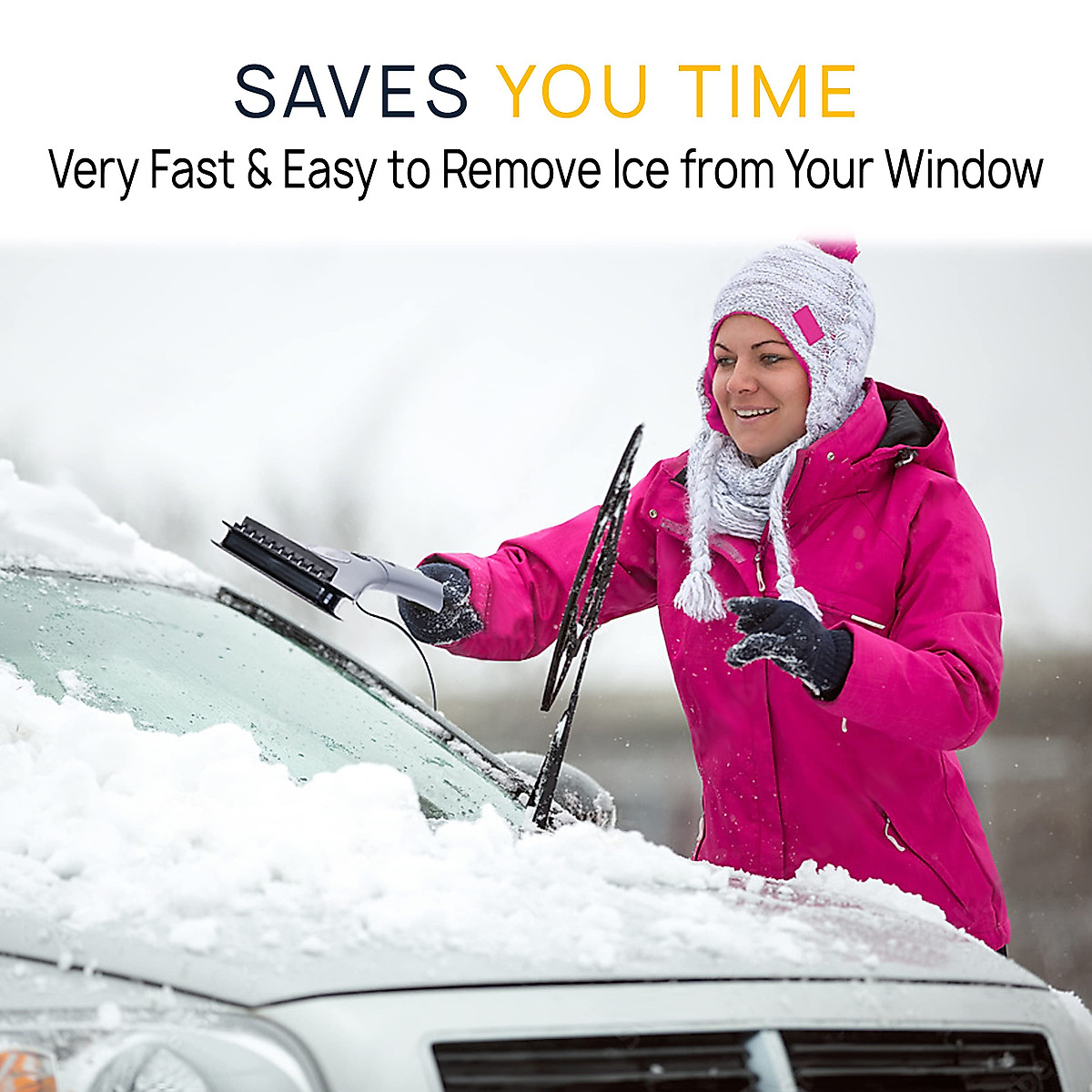 VaygWay Electric Heated Car Window Snow Ice Scraper with Light -Heated Car Auto Windshield Scraper- Extendable 15.8 Feet Long Cord 12V LED Light Heated Melting Ice Snow Scraper, Vehicle Scraper