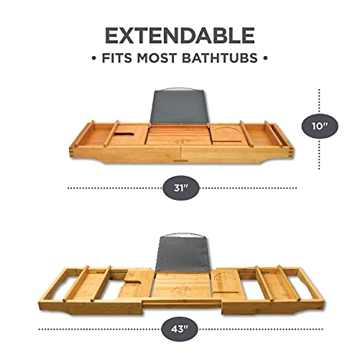 Bambüsi Bamboo Shower Bench and Premium Bathtub Caddy Tray