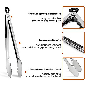 Lenoyo Cooking Kitchen Tongs Set of 3, Stainless Steel Barbecue Tongs, 14" Serving Grill Tongs for Nonstick Pans and Outdoor Grilling BBQ Griddle Accessories, Locking, Heat Resistant, Dishwasher Safe