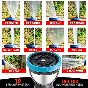 AyayaBoss Garden Hose Nozzle, Water Spray Nozzles for Garden Hose, Durable High Pressure Water Hose Sprayer Nozzle with 10 Patterns for Watering Plants, Washing Cars, Cleaning Patio, Showering Pets