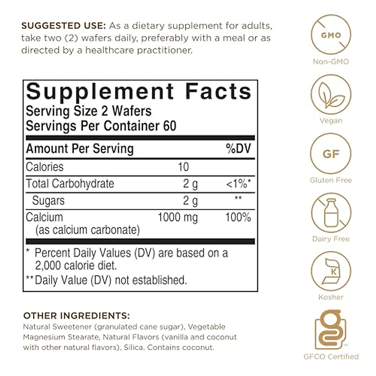 Solgar Chewable Calcium 500 mg - 120 Wafers - Promotes Musculoskeletal Health - Non-GMO, Vegan, Gluten, Wheat & Dairy Free, Kosher - 60 Servings