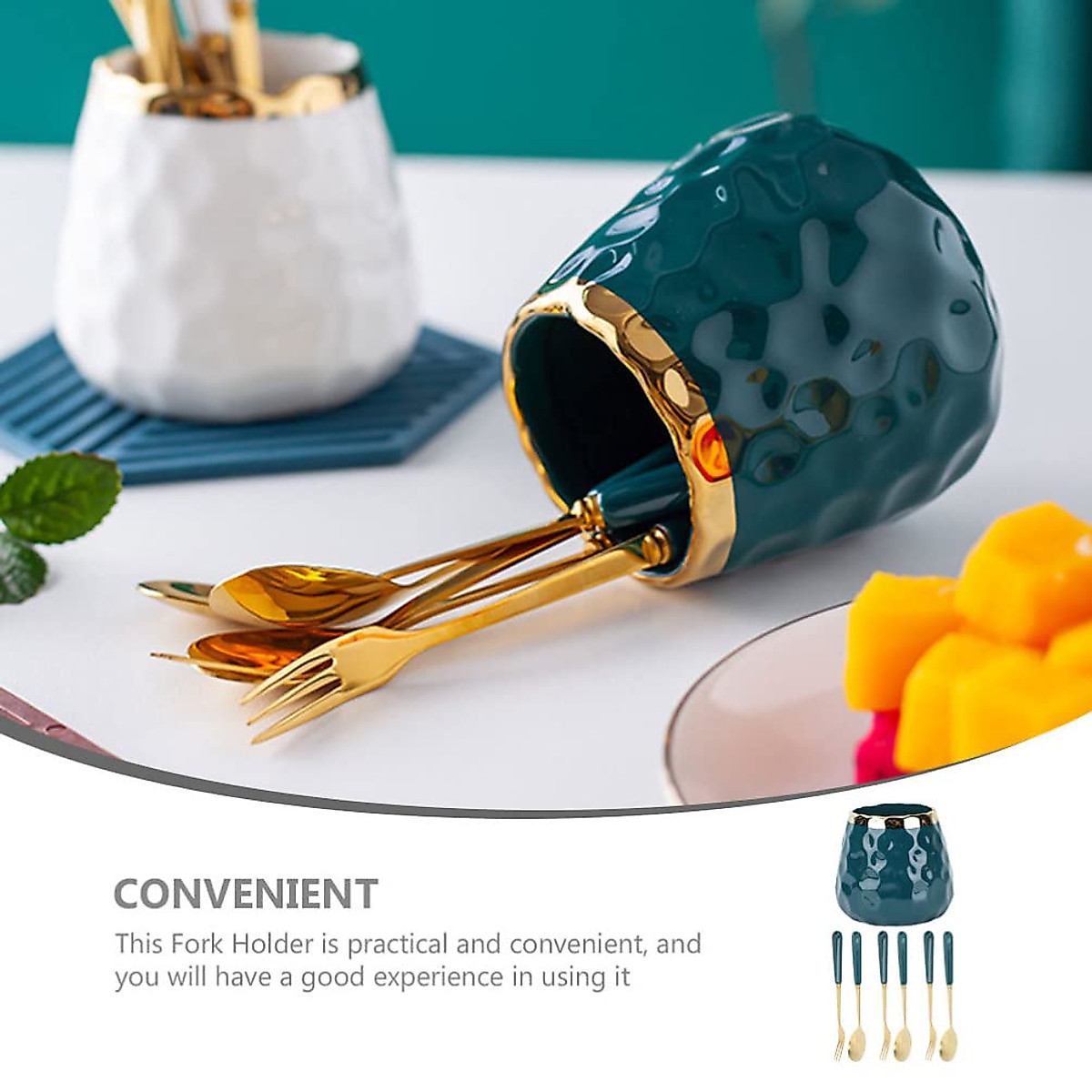 BESTonZON 1 Set Fork Spoon Ceramic Jar Dessert Fork Serving Spoon Utensil Holder for Storage Yogurt Spoons Tabletop Decor Utensil Supply Silverware Kitchen Utensil Phnom Penh Ceramics Coffee