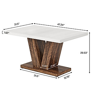 Tribesigns 47-Inch Dining Table for 4, White Kitchen Dinner Table with Heavy Duty Pedestal, Farmhouse Wooden Eating Table for Home, Dining Room, Small Space