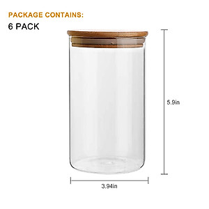 35oz/1000ml Clear Glass Food Storage Containers Set Airtight Food Jars with Bamboo Wooden Lids Kitchen Canisters For Sugar, Candy, Cookie, Rice and Spice Jars - Set of 6