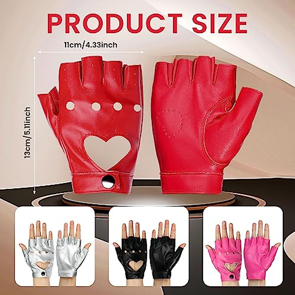 gootrades Punk Fingerless Dance Glove For Women, Jazz Style Glove, PU Leather (Rose Red)