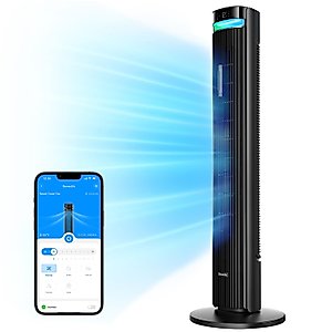 GoveeLife 42'' Tower Fan for Bedroom, Smart Floor Fans with 150° Adjustable Oscillating, APP & Voice Control, 5 Modes 12 Speeds up to 26ft/s, 24H Timer, 27dB Quiet Fan for Cooling Home Office Black