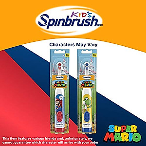 Super Mario Kid’s Spinbrush Electric Battery Toothbrush, Soft, 1 ct, Character May Vary