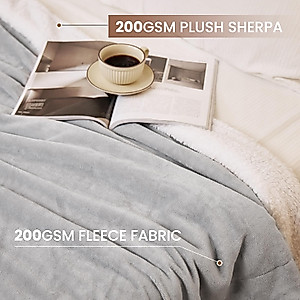 Sherpa Fleece Throw Blanket Queen Size - Thick and Warm Blanket for Winter, Warm Plush Fleece Reversible Blanket for Bed, Sofa, Couch, Camping and Travel, Light Grey, 90x90 Inches