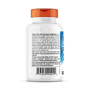 Doctor's Best High Absorption Magnesium Glycinate Lysinate, 100% Chelated, TRACCS, Not Buffered, Non-GMO, Vegan, Gluten & Soy Free, 100 mg, 120 Tablets (Packaging May Vary)
