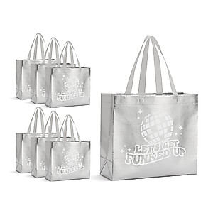 Pop Fizz Designs Last Disco Bachelorette Gift Bags (Set of 7) 70s Bachelorette Party Favors Bags I Let’s Get Funked Up Non-Woven Disco Tote Gift Bags I Iridescent Bridesmaid Bags