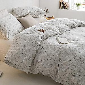 ECOCOTT White & Black Floral Duvet Cover King Size, 100% Cotton 3 Piece Duvet Cover Set, Super Soft Comforter Quilt Cover with Zipper Closure 4 Ties (King,104"x90")