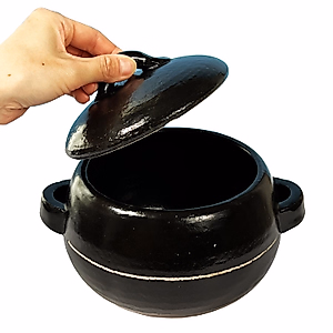 Donabe Rice Cooker-Banko Ware Cray Pot- For 2-3 Cups, Rice cooker and rice scoop pot stand with English Manual Value Set, Microwave and Oven Safe Earthenware Made in Japan.