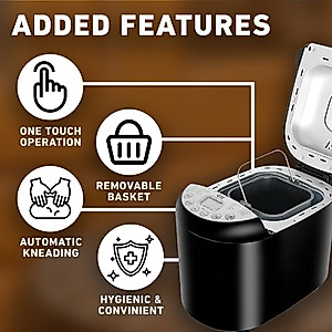 AMERICAN MICRONIC- Bread Maker with 19 Pre-Programmed Menus including Gluten free, 3 Crust Colors, LCD Display, and 550W Power, Stainless Steel top- Model AMI-BM3-550WDx (Black & Steel)