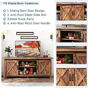 Elibeauty Farmhouse TV Stand for 55-65in TV with Adjustable Shelves & Sliding Barn Door - Rustic, Wooden Entertainment Center & Media Cabinet for Bedroom, Living Room (Dark Brown, 58in)